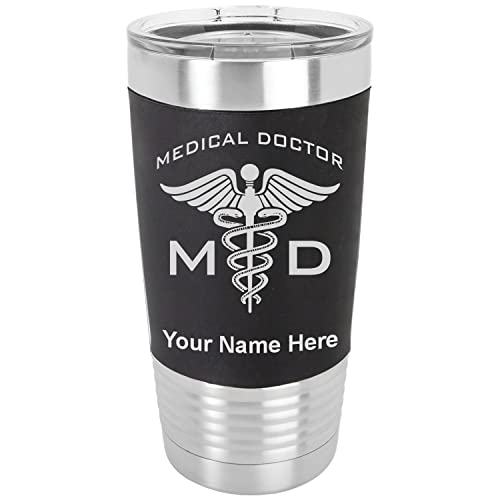 LaserGram 20oz Vacuum Insulated Tumbler Mug, MD Medical Doctor, Personalized Engraving Included (Silicone Grip, Black)