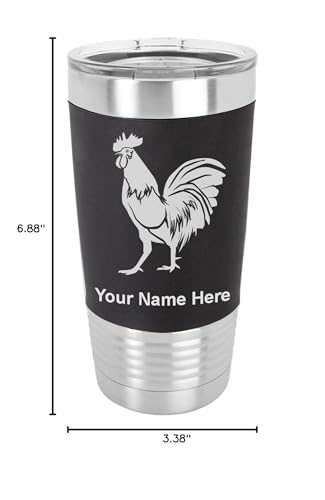 LaserGram 20oz Vacuum Insulated Tumbler Mug, Rooster, Personalized Engraving Included (Silicone Grip, Black)