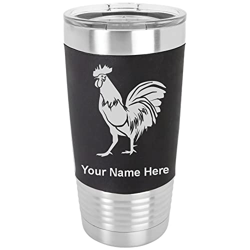 LaserGram 20oz Vacuum Insulated Tumbler Mug, Rooster, Personalized Engraving Included (Silicone Grip, Black)