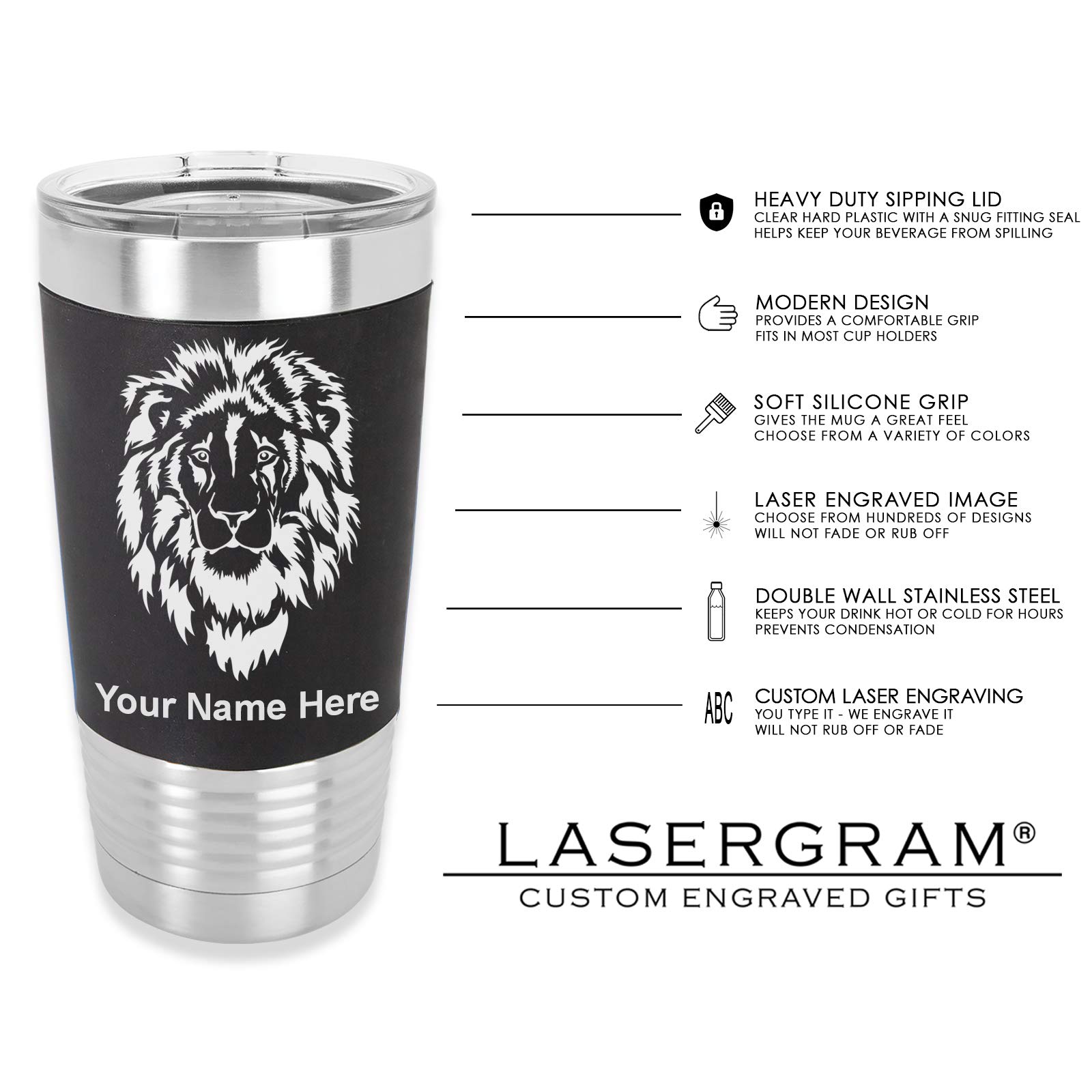 LaserGram 20oz Vacuum Insulated Tumbler Mug, Manicure, Personalized Engraving Included (Silicone Grip, Black)