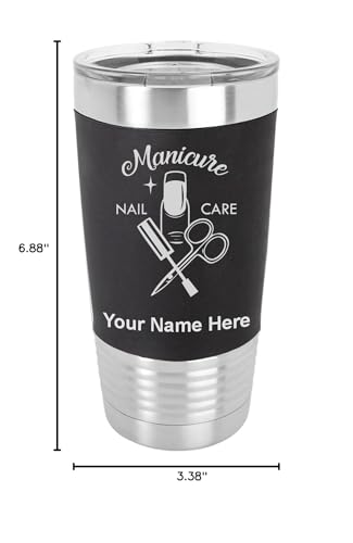 LaserGram 20oz Vacuum Insulated Tumbler Mug, Manicure, Personalized Engraving Included (Silicone Grip, Black)