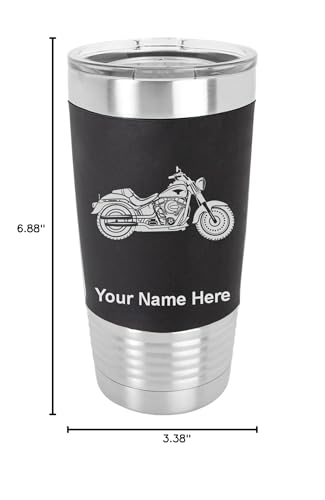 LaserGram 20oz Vacuum Insulated Tumbler Mug, Motorcycle, Personalized Engraving Included (Silicone Grip, Black)