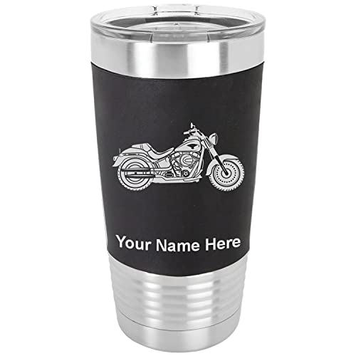 LaserGram 20oz Vacuum Insulated Tumbler Mug, Motorcycle, Personalized Engraving Included (Silicone Grip, Black)