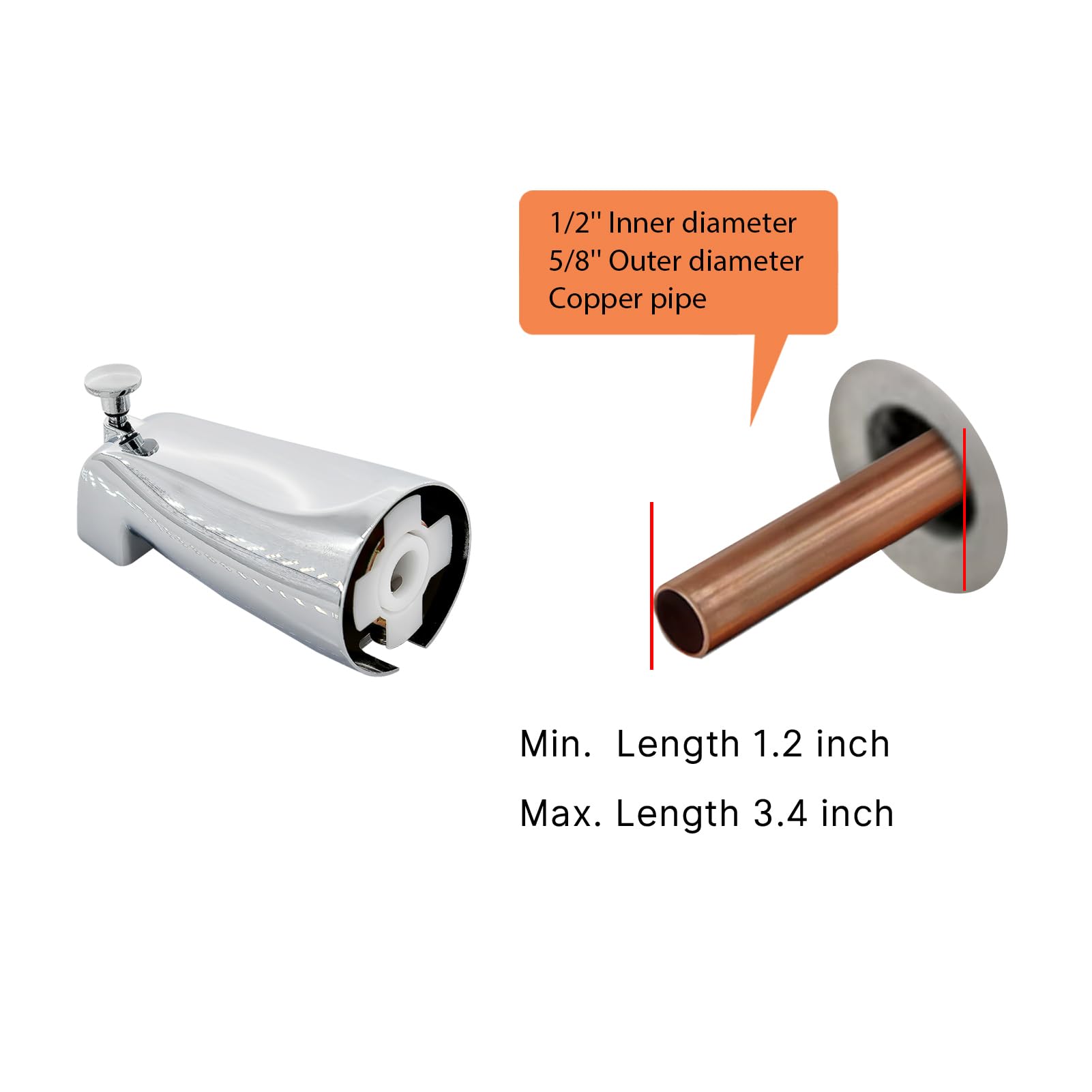 Slip Fit Tub Spout with Pull-Up Diverter for 1/2 inch Copper Tube, Chrome