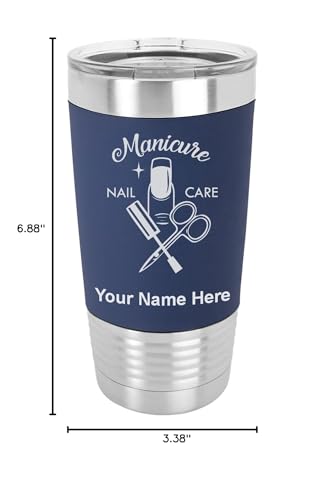 LaserGram 20oz Vacuum Insulated Tumbler Mug, Manicure, Personalized Engraving Included (Silicone Grip, Navy Blue)