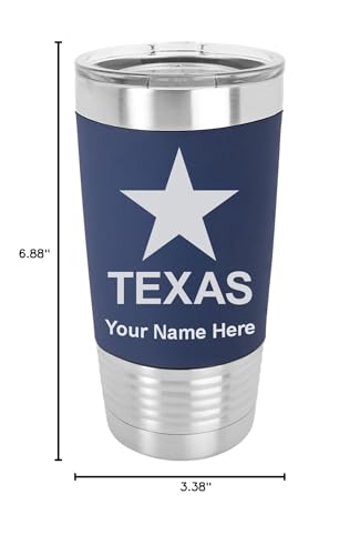 LaserGram 20oz Vacuum Insulated Tumbler Mug, Flag of Texas, Personalized Engraving Included (Silicone Grip, Navy Blue)