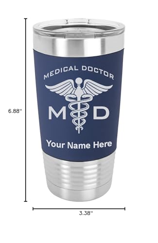 LaserGram 20oz Vacuum Insulated Tumbler Mug, MD Medical Doctor, Personalized Engraving Included (Silicone Grip, Navy Blue)