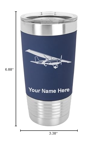 LaserGram 20oz Vacuum Insulated Tumbler Mug, High Wing Airplane, Personalized Engraving Included (Silicone Grip, Navy Blue)