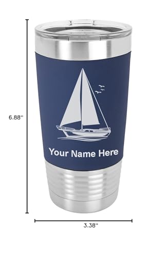 LaserGram 20oz Vacuum Insulated Tumbler Mug, Sailboat, Personalized Engraving Included (Silicone Grip, Navy Blue)