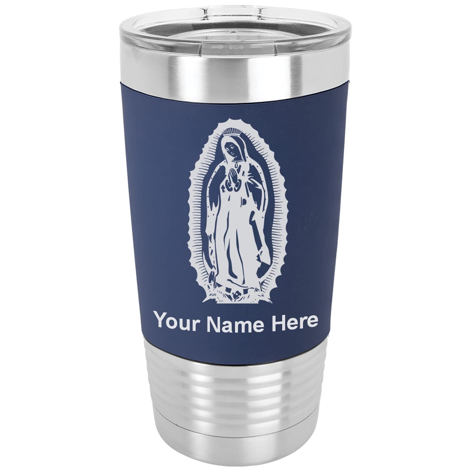 LaserGram 20oz Vacuum Insulated Tumbler Mug, Virgen de Guadalupe, Personalized Engraving Included (Silicone Grip, Navy Blue)
