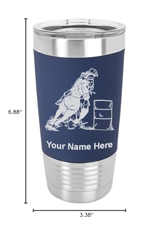 LaserGram 20oz Vacuum Insulated Tumbler Mug, Barrel Racer, Personalized Engraving Included (Silicone Grip, Navy Blue)