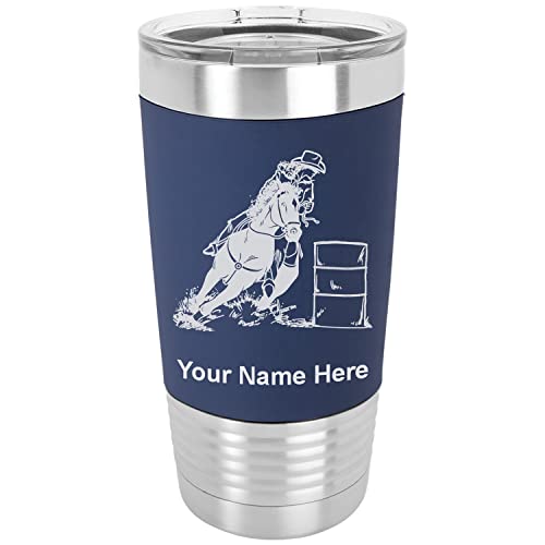 LaserGram 20oz Vacuum Insulated Tumbler Mug, Barrel Racer, Personalized Engraving Included (Silicone Grip, Navy Blue)