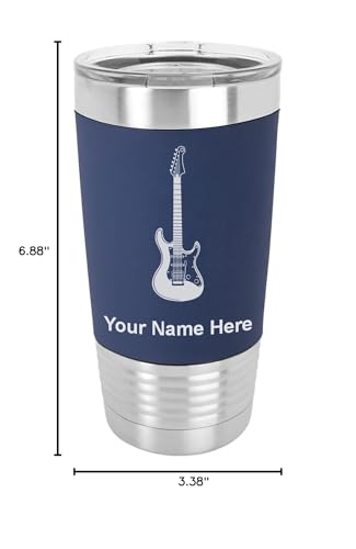 LaserGram 20oz Vacuum Insulated Tumbler Mug, Electric Guitar, Personalized Engraving Included (Silicone Grip, Navy Blue)