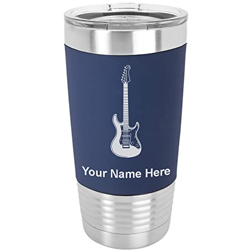 LaserGram 20oz Vacuum Insulated Tumbler Mug, Electric Guitar, Personalized Engraving Included (Silicone Grip, Navy Blue)