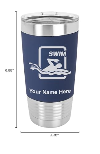LaserGram 20oz Vacuum Insulated Tumbler Mug, Swimming, Personalized Engraving Included (Silicone Grip, Navy Blue)