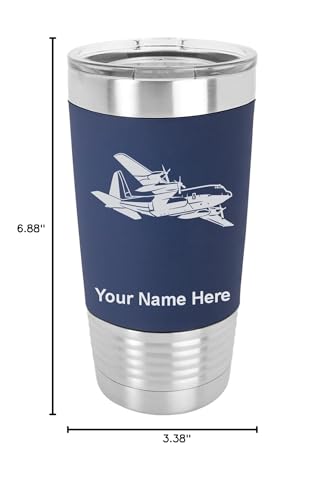 LaserGram 20oz Vacuum Insulated Tumbler Mug, Cargo Airplane, Personalized Engraving Included (Silicone Grip, Navy Blue)