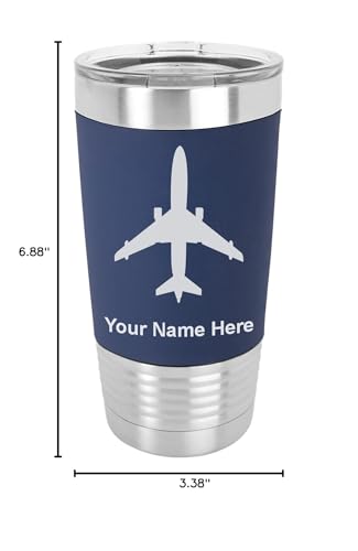 LaserGram 20oz Vacuum Insulated Tumbler Mug, Jet Airplane, Personalized Engraving Included (Silicone Grip, Navy Blue)