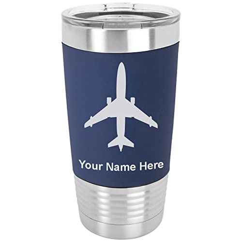 LaserGram 20oz Vacuum Insulated Tumbler Mug, Jet Airplane, Personalized Engraving Included (Silicone Grip, Navy Blue)