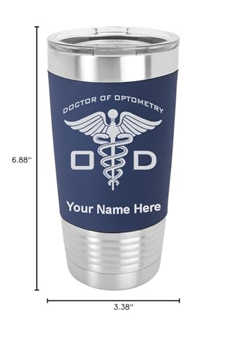 LaserGram 20oz Vacuum Insulated Tumbler Mug, OD Doctor of Optometry, Personalized Engraving Included (Silicone Grip, Navy Blue)