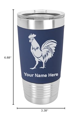 LaserGram 20oz Vacuum Insulated Tumbler Mug, Rooster, Personalized Engraving Included (Silicone Grip, Navy Blue)