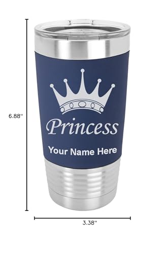 LaserGram 20oz Vacuum Insulated Tumbler Mug, Princess Crown, Personalized Engraving Included (Silicone Grip, Navy Blue)