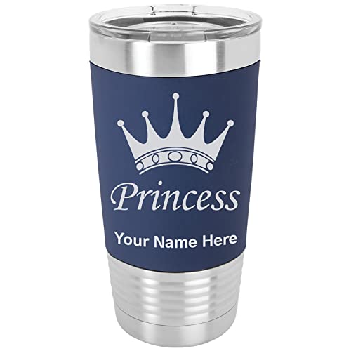 LaserGram 20oz Vacuum Insulated Tumbler Mug, Princess Crown, Personalized Engraving Included (Silicone Grip, Navy Blue)