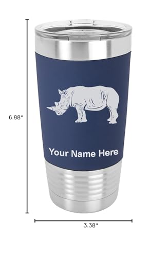 LaserGram 20oz Vacuum Insulated Tumbler Mug, Rhinoceros, Personalized Engraving Included (Silicone Grip, Navy Blue)