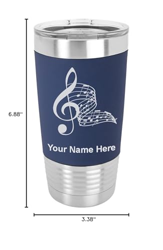 LaserGram 20oz Vacuum Insulated Tumbler Mug, Musical Notes, Personalized Engraving Included (Silicone Grip, Navy Blue)