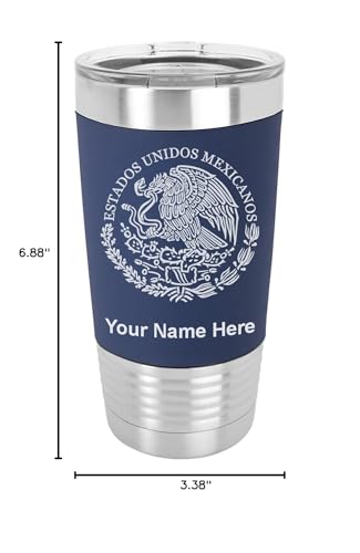 LaserGram 20oz Vacuum Insulated Tumbler Mug, Flag of Mexico, Personalized Engraving Included (Silicone Grip, Navy Blue)