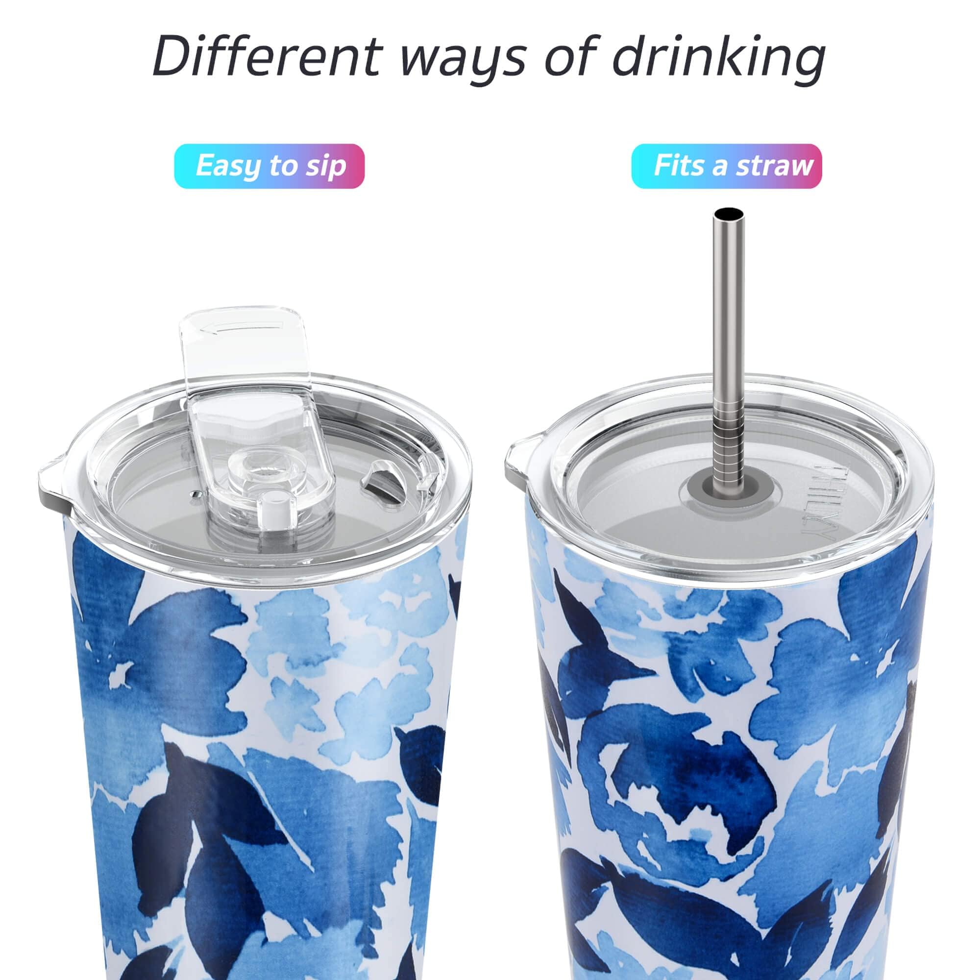 THILY Stainless Steel Vacuum Insulated Tumbler 26 oz Triple-Insulated Travel Mug with Splash-Proof Lid, for Iced Coffee and Hot Beverage, Blue Maple