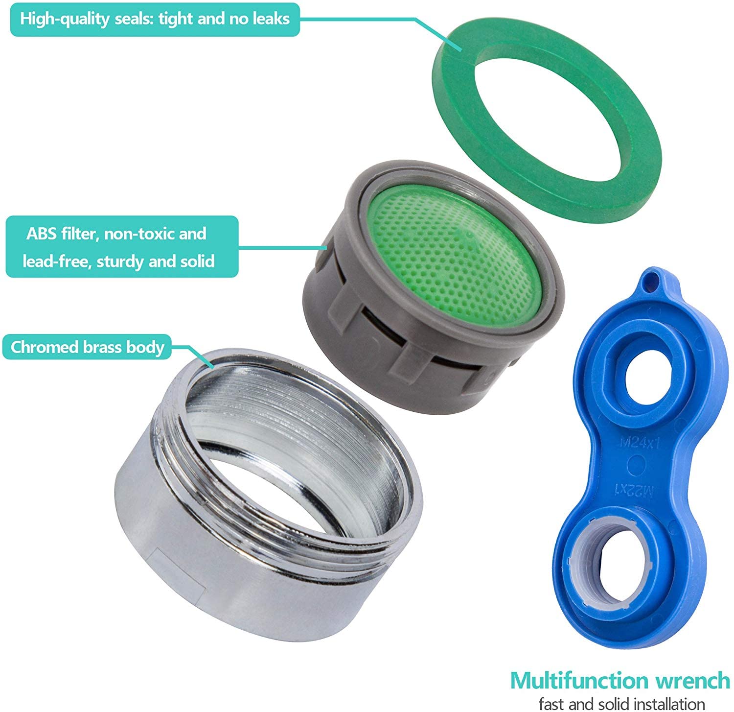 Gebildet 15pcs Water Tap Aerators Faucet Aerators Water Saving Faucet Replacement Part M24 and 1 Faucet Aerator Wrench