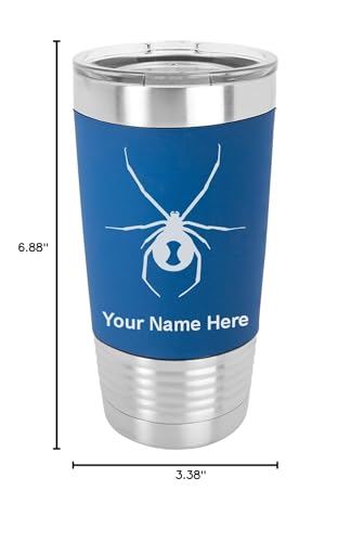 LaserGram 20oz Vacuum Insulated Tumbler Mug, Black Widow Spider, Personalized Engraving Included (Silicone Grip, Dark Blue)