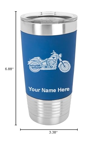 LaserGram 20oz Vacuum Insulated Tumbler Mug, Motorcycle, Personalized Engraving Included (Silicone Grip, Dark Blue)