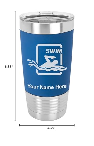 LaserGram 20oz Vacuum Insulated Tumbler Mug, Swimming, Personalized Engraving Included (Silicone Grip, Dark Blue)