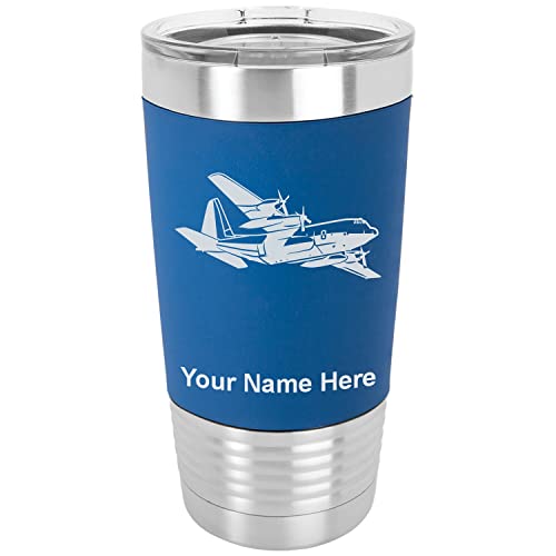 LaserGram 20oz Vacuum Insulated Tumbler Mug, Cargo Airplane, Personalized Engraving Included (Silicone Grip, Dark Blue)
