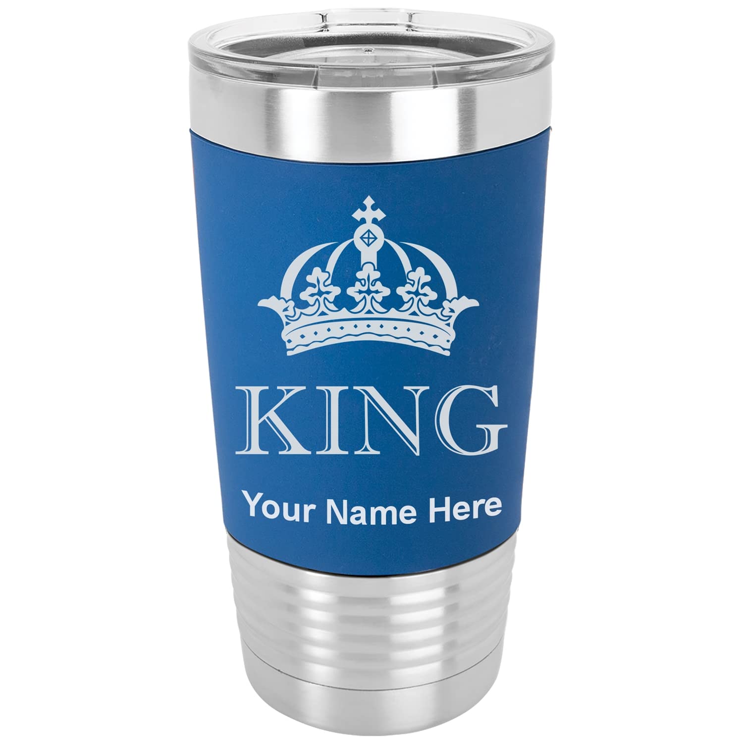 LaserGram 20oz Vacuum Insulated Tumbler Mug, King Crown, Personalized Engraving Included (Silicone Grip, Dark Blue)