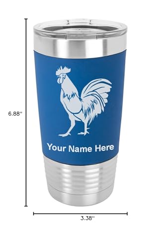 LaserGram 20oz Vacuum Insulated Tumbler Mug, Rooster, Personalized Engraving Included (Silicone Grip, Dark Blue)