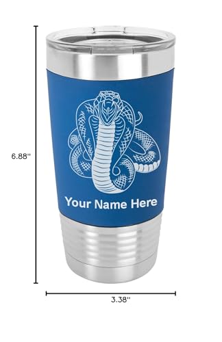 LaserGram 20oz Vacuum Insulated Tumbler Mug, Cobra Snake, Personalized Engraving Included (Silicone Grip, Dark Blue)