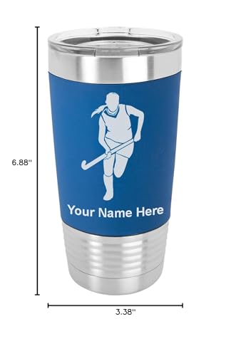 LaserGram 20oz Vacuum Insulated Tumbler Mug, Field Hockey Woman, Personalized Engraving Included (Silicone Grip, Dark Blue)