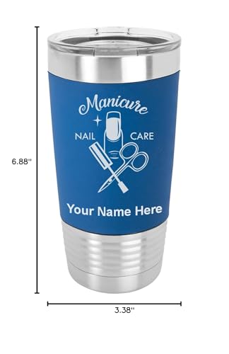 LaserGram 20oz Vacuum Insulated Tumbler Mug, Manicure, Personalized Engraving Included (Silicone Grip, Dark Blue)