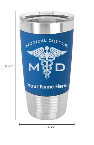 LaserGram 20oz Vacuum Insulated Tumbler Mug, MD Medical Doctor, Personalized Engraving Included (Silicone Grip, Dark Blue)