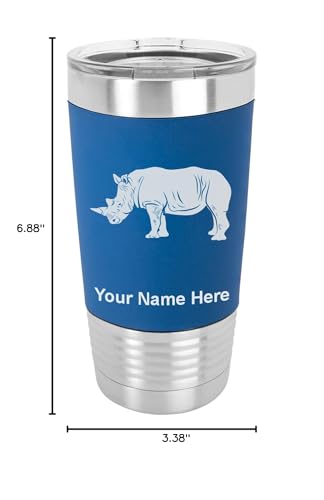 LaserGram 20oz Vacuum Insulated Tumbler Mug, Rhinoceros, Personalized Engraving Included (Silicone Grip, Dark Blue)