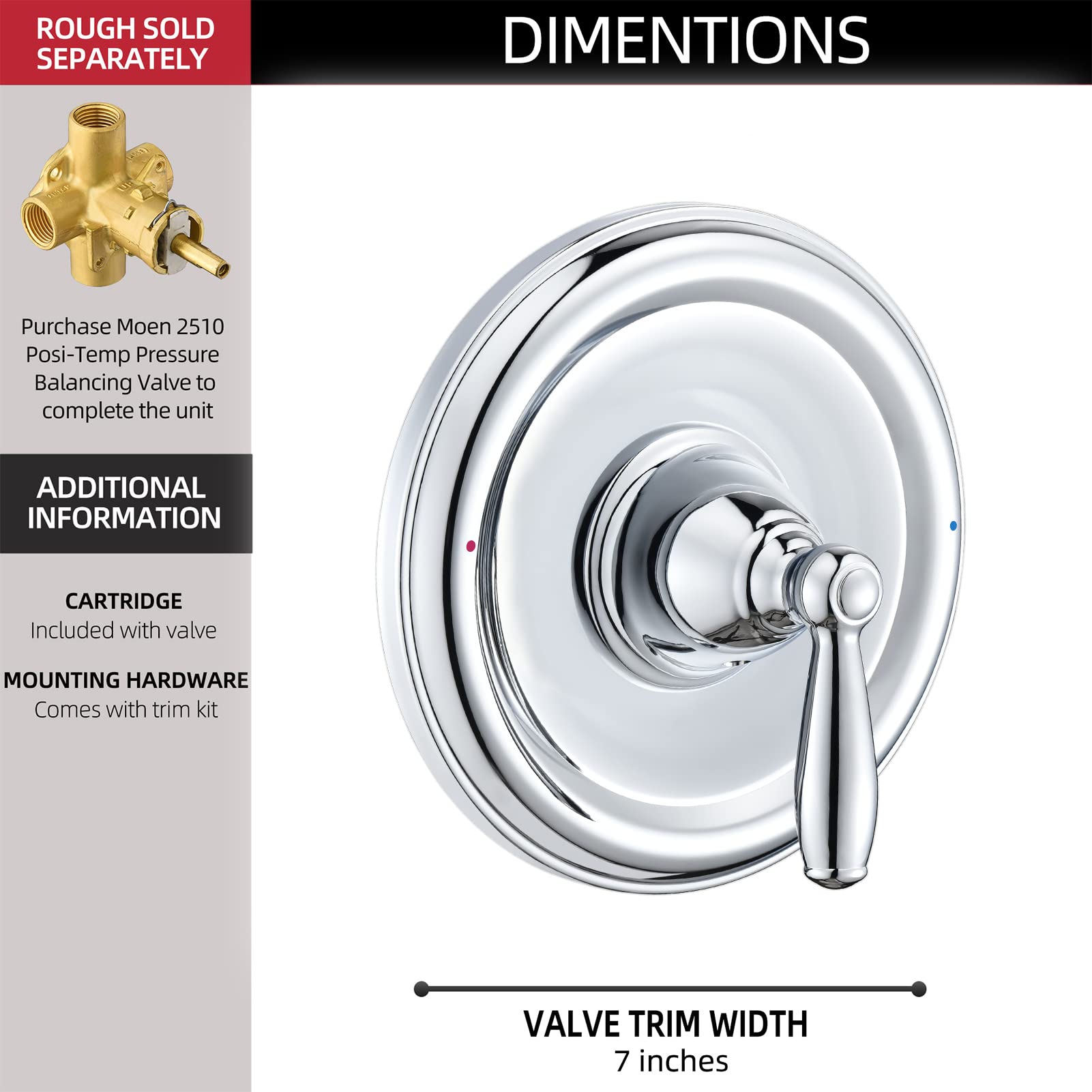 Pressure Balancing Tub and Shower Trim Kit, Compatible with Moen Posi-Temp Valve, Chrome