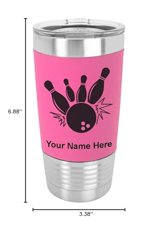 LaserGram 20oz Vacuum Insulated Tumbler Mug, Bowling Ball and Pins, Personalized Engraving Included (Silicone Grip, Pink)