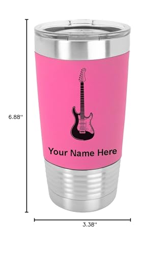 LaserGram 20oz Vacuum Insulated Tumbler Mug, Electric Guitar, Personalized Engraving Included (Silicone Grip, Pink)