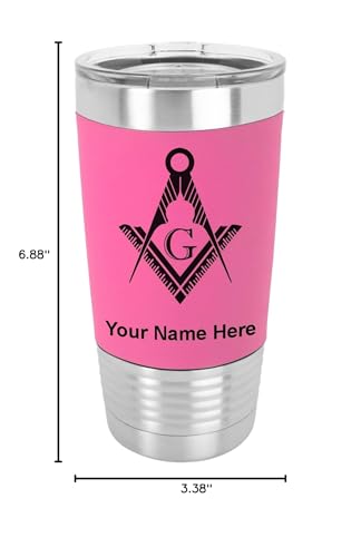 LaserGram 20oz Vacuum Insulated Tumbler Mug, Freemason Symbol, Personalized Engraving Included (Silicone Grip, Pink)
