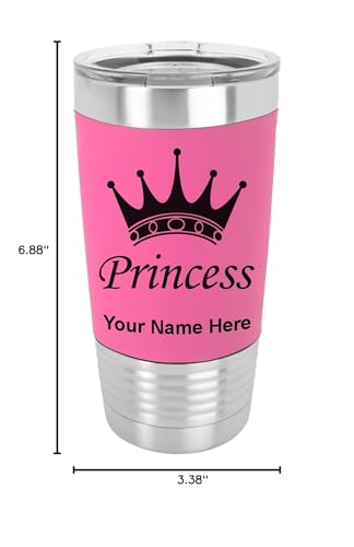 LaserGram 20oz Vacuum Insulated Tumbler Mug, Princess Crown, Personalized Engraving Included (Silicone Grip, Pink)