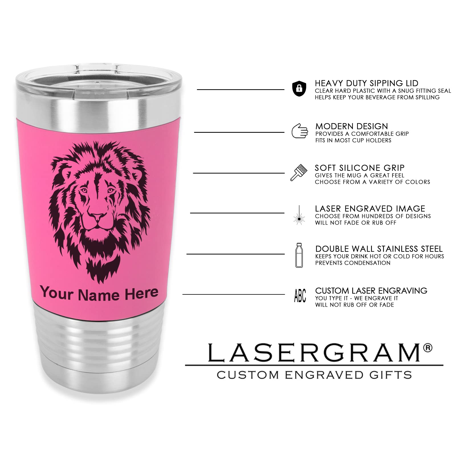 LaserGram 20oz Vacuum Insulated Tumbler Mug, High Wing Airplane, Personalized Engraving Included (Silicone Grip, Pink)