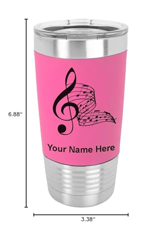 LaserGram 20oz Vacuum Insulated Tumbler Mug, Musical Notes, Personalized Engraving Included (Silicone Grip, Pink)