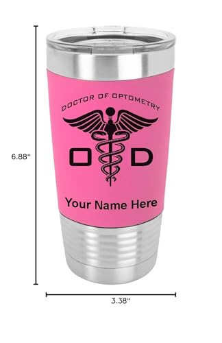 LaserGram 20oz Vacuum Insulated Tumbler Mug, OD Doctor of Optometry, Personalized Engraving Included (Silicone Grip, Pink)